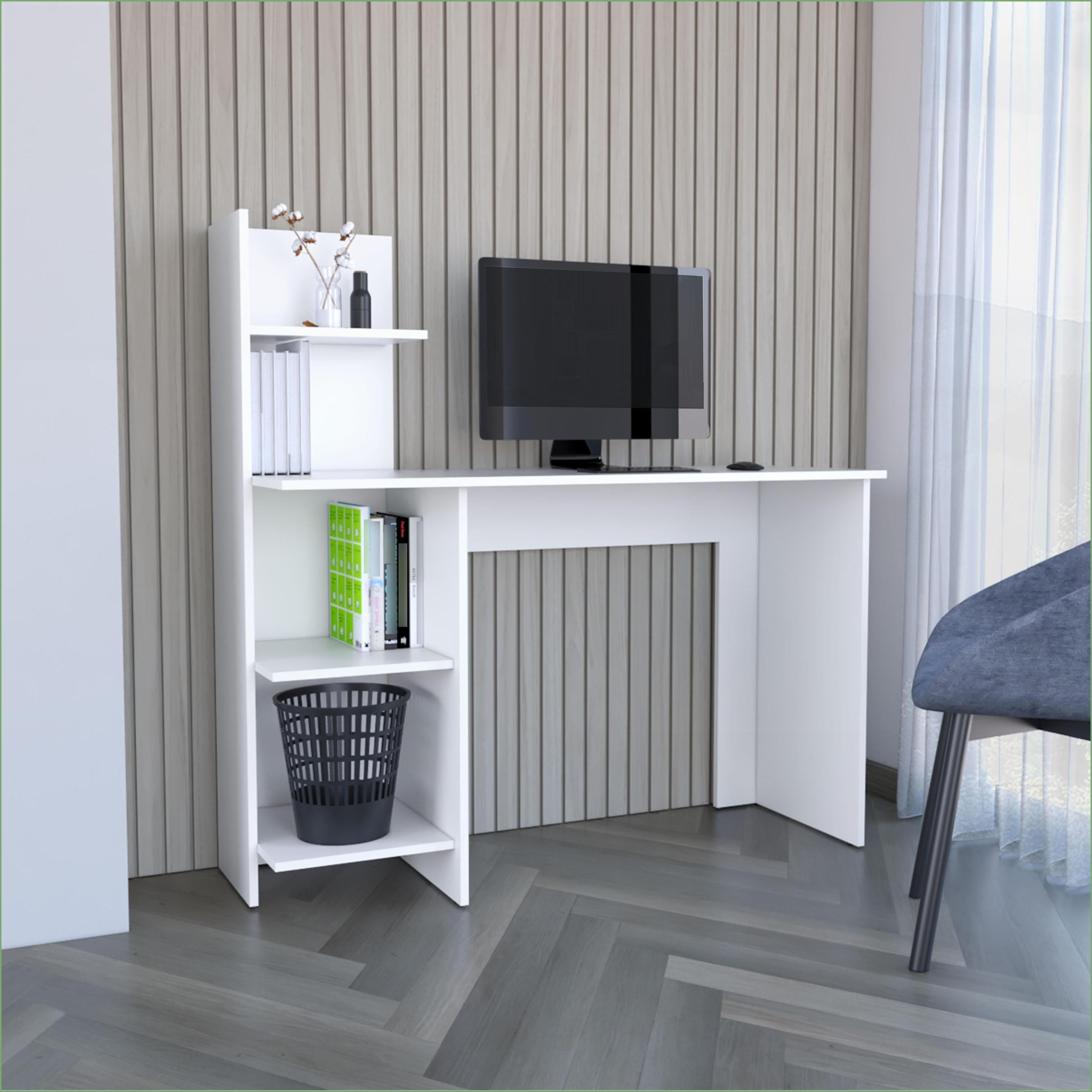 Desks, Modern White 47” W Writing Desk with 3 Open Shelves | Pine ...