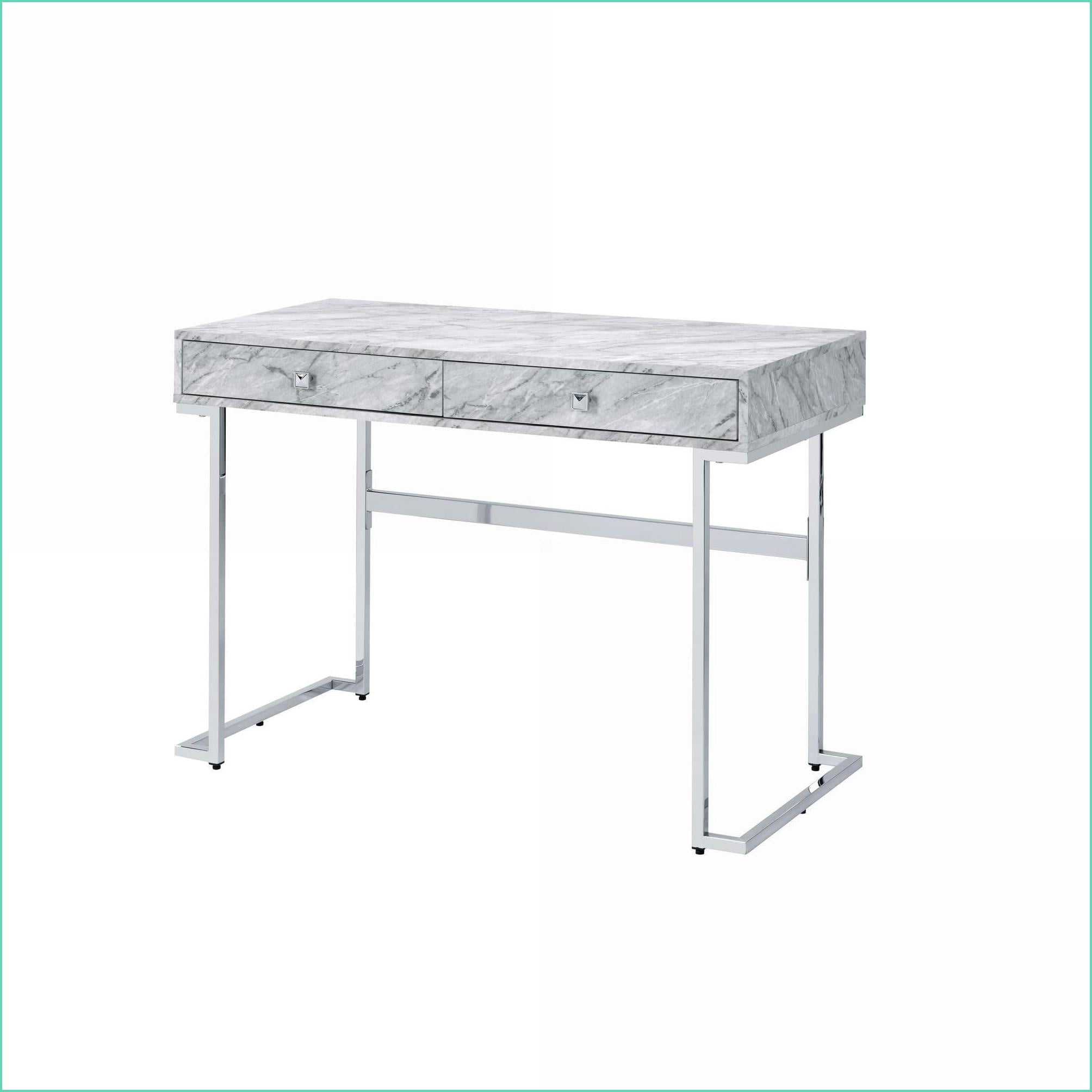 Desks, Modern White Faux Marble Top Writing Desk with 2 Drawers ...