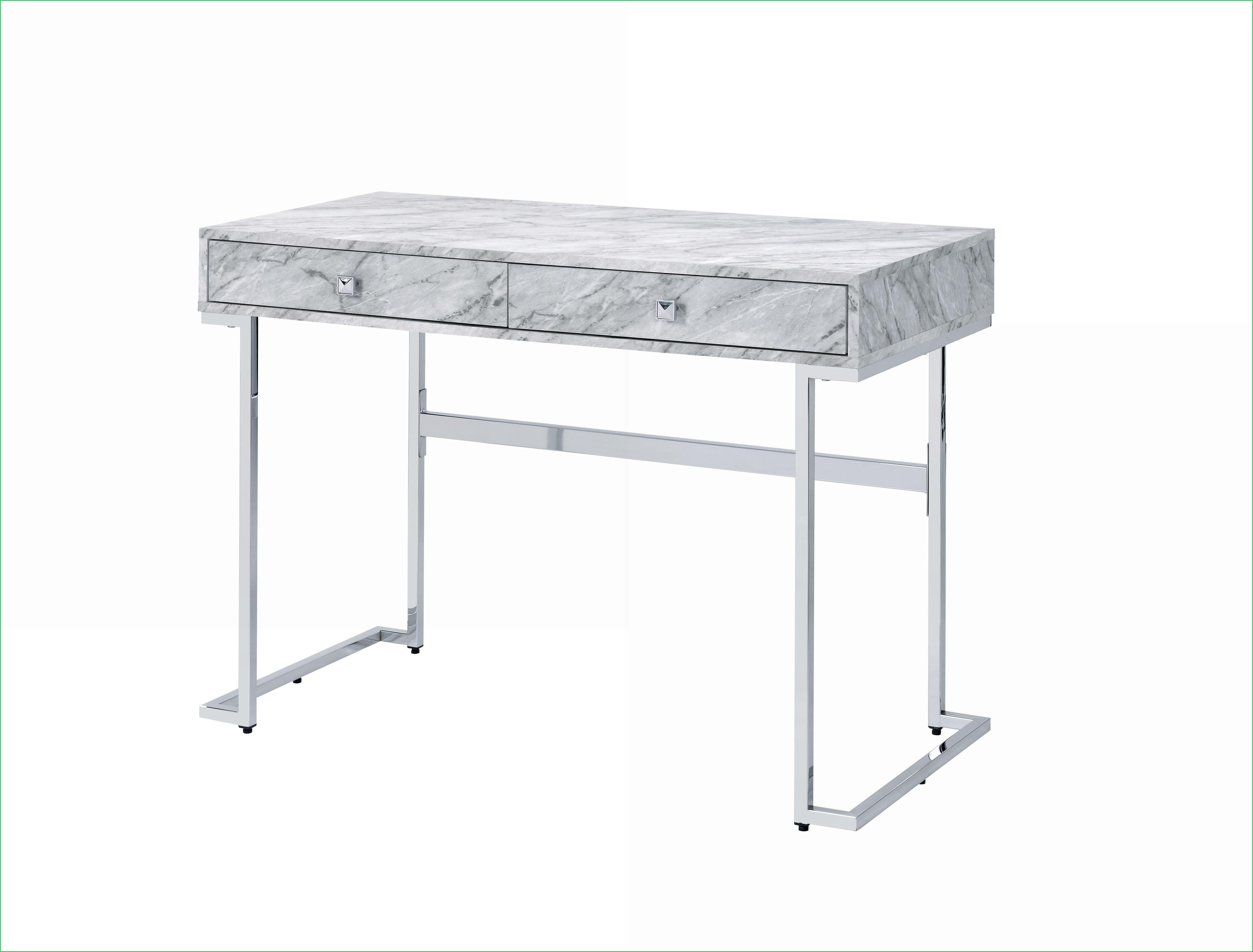Desks, Modern White Faux Marble Writing Desk with Chrome Finish & 2 ...