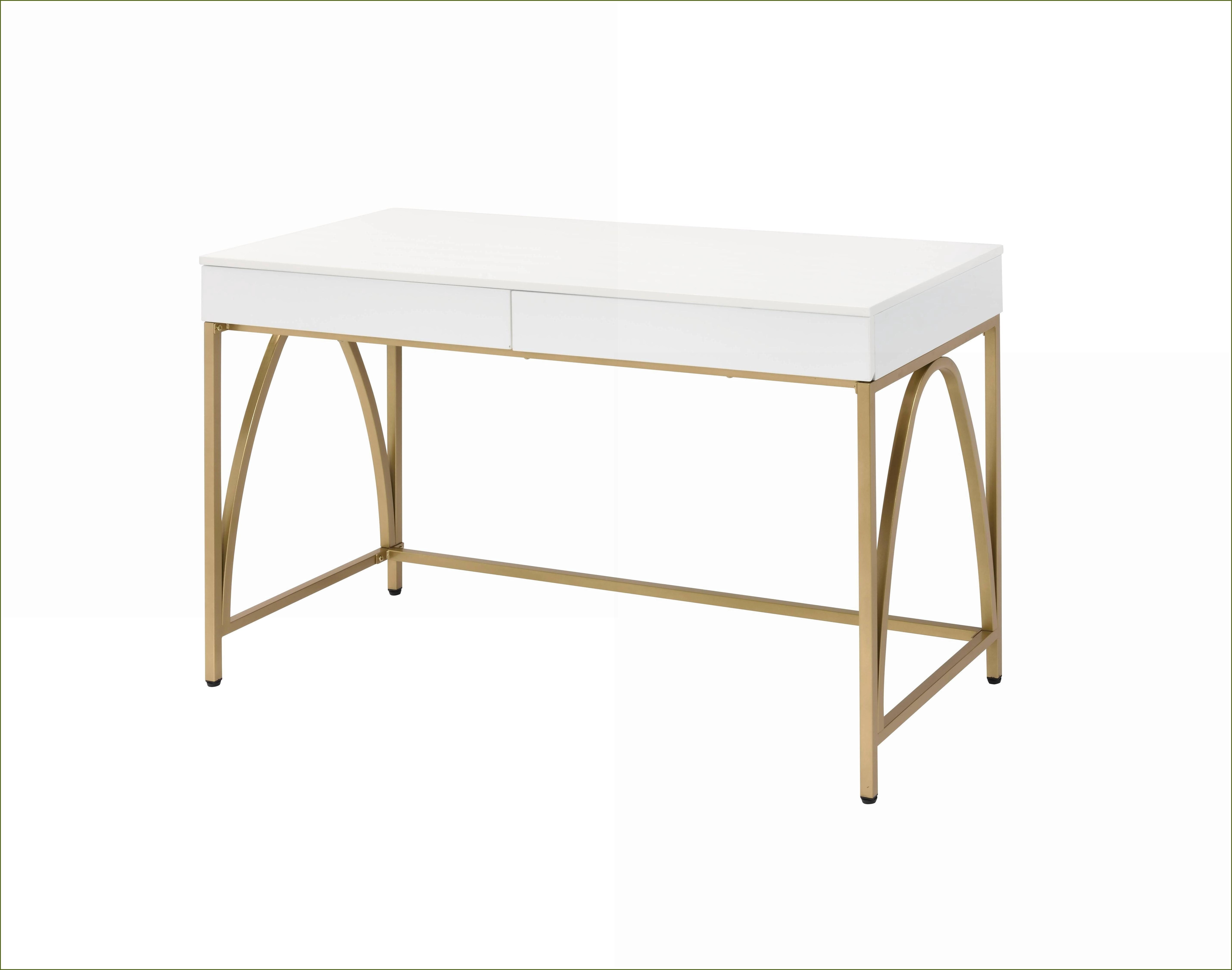 Desks, Modern White High Gloss Writing Desk with 2 Drawers, Gold Metal ...