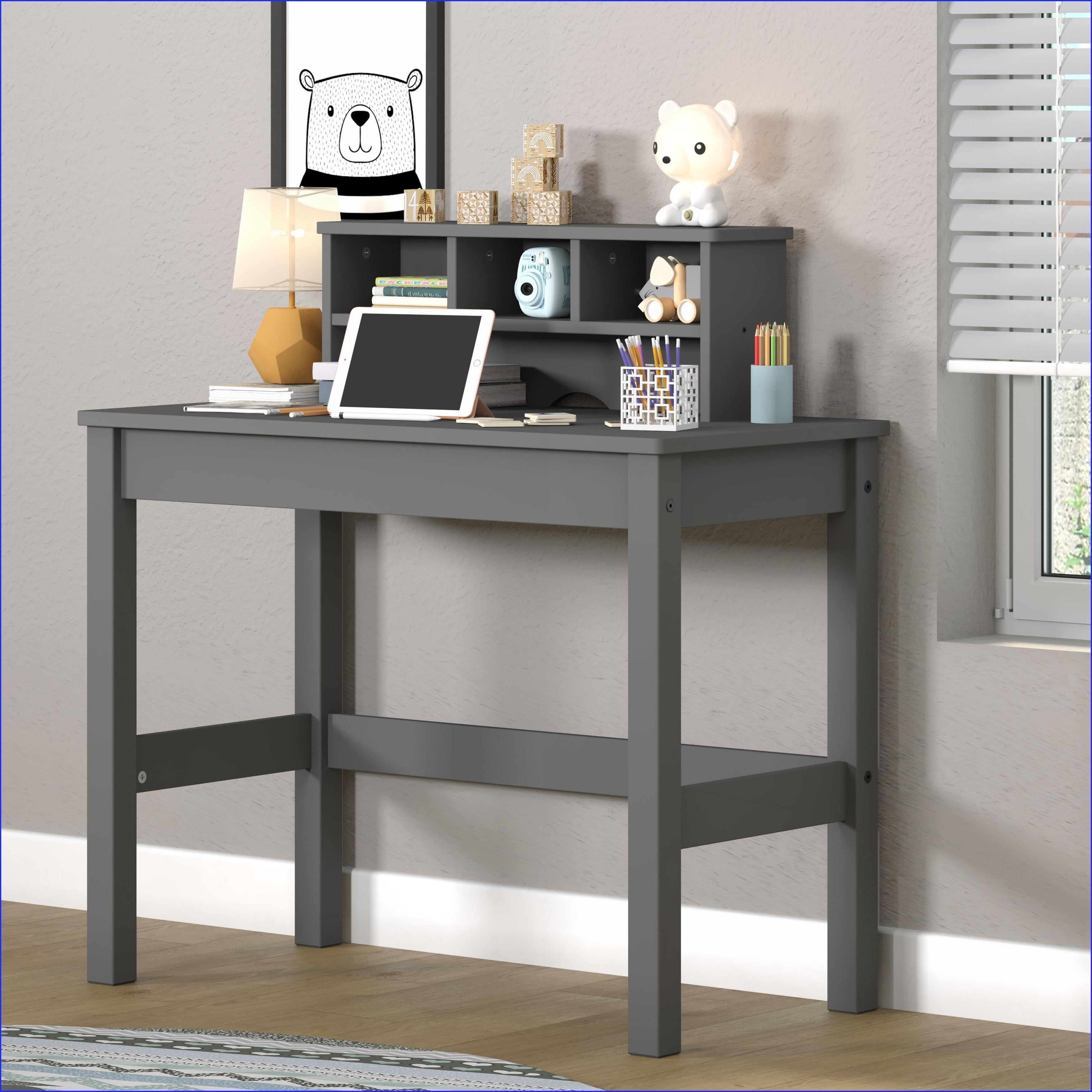 Desks, Modern Writing Desk with Hutch & Cable Management | Gray | Wood ...