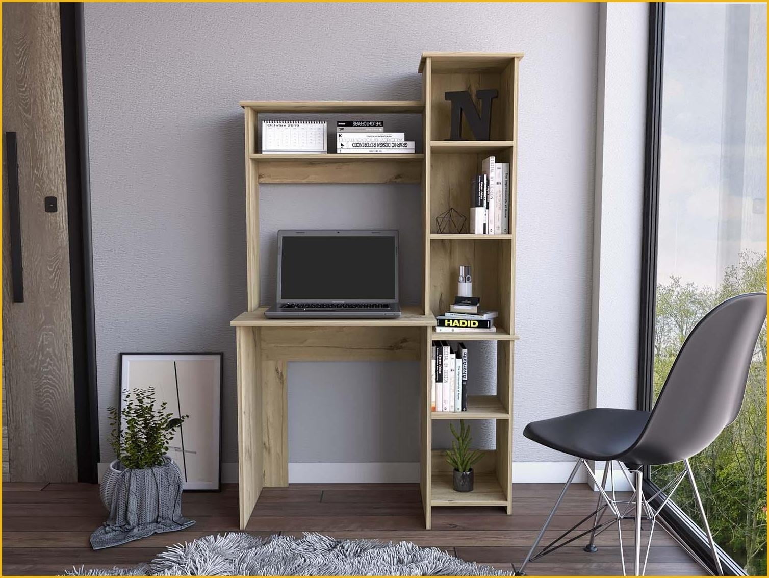 Desks Nashville Writing Desk with 6 Shelves | Beige | Engineered Wood ...