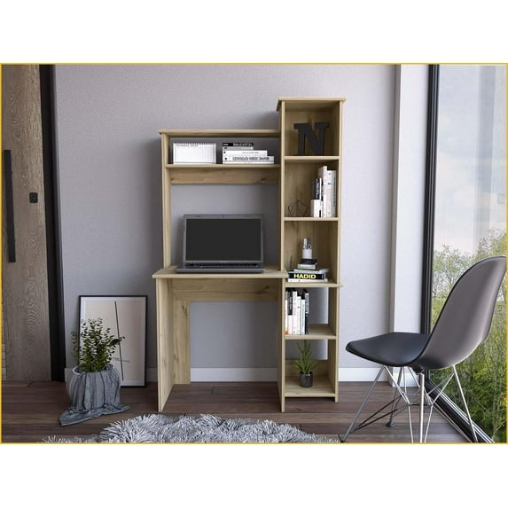 Desks | Nashville Writing Desk with 6 Shelves | Beige | Engineered Wood ...