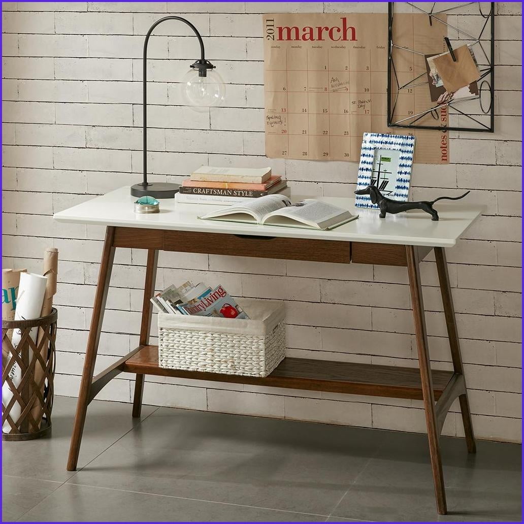 Desks, Parker Mid-Century 48” Desk - Off-White Top, Pecan Base | 1 ...