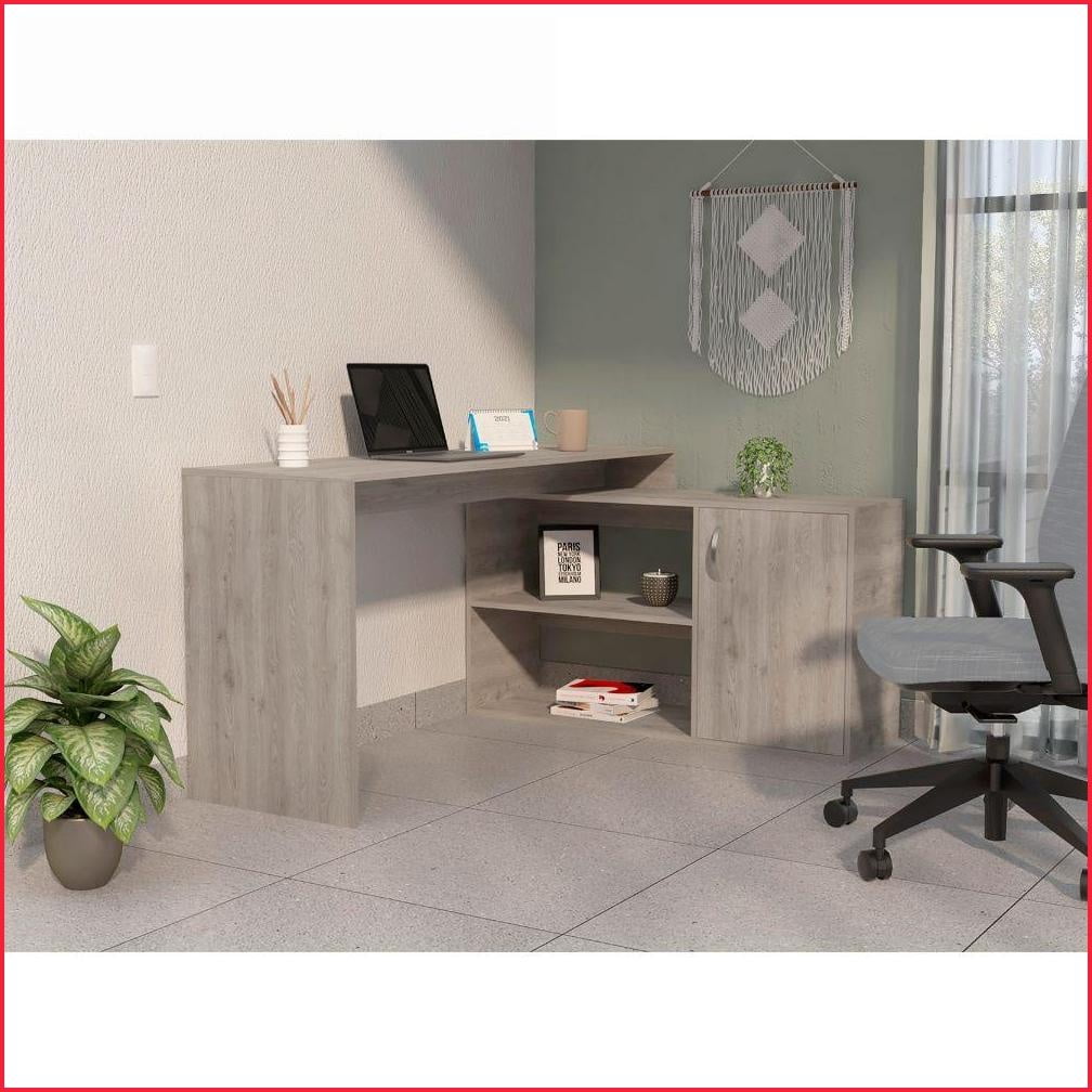 Desks | Ridley L-Shaped Writing Desk with 4 Shelves & 1 Door | Light ...