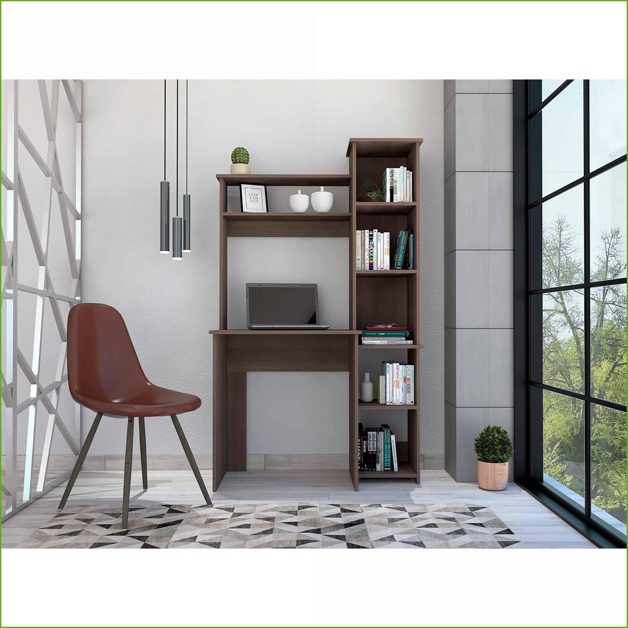 Desks, Smokey Oak 7-Shelf Writing Desk with Built-in Bookcase | Brown ...