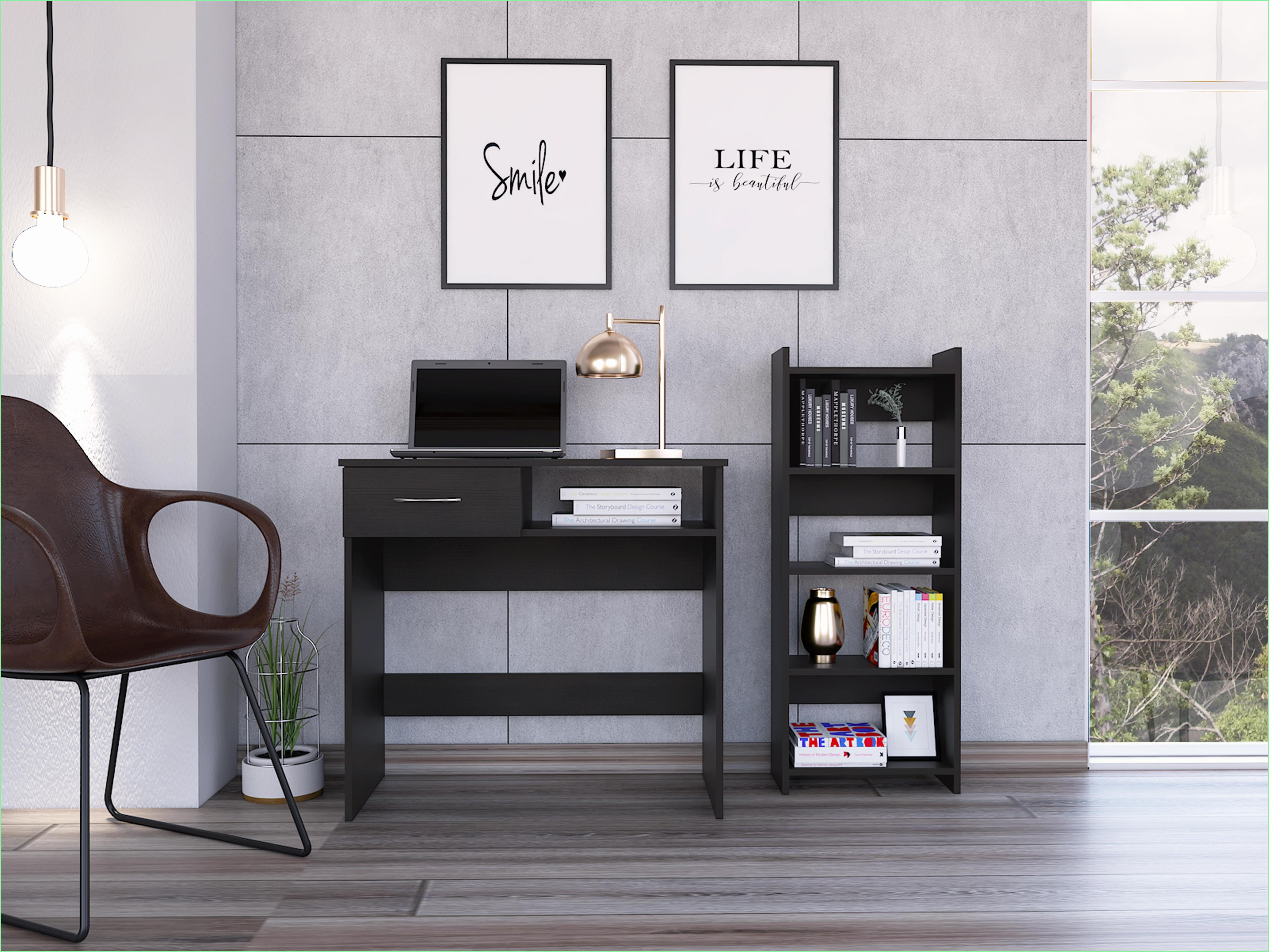 Desks Vizcaya Home Office Desk & Bookcase Set with Single Drawer ...