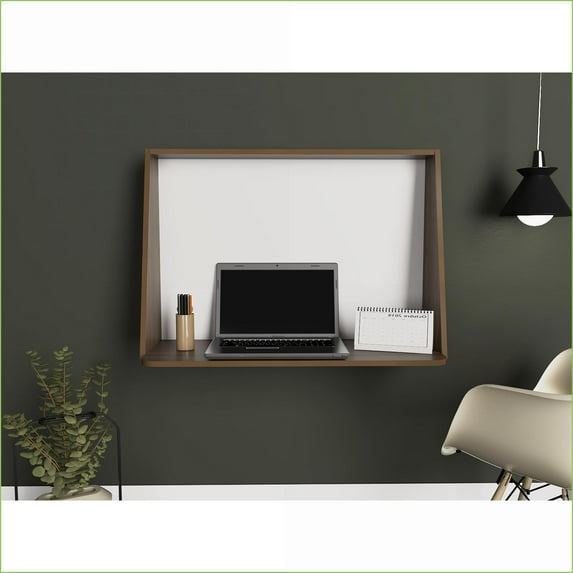 Desks: Wall Mounted Space Saver with Single Shelf, Mahogany/White ...