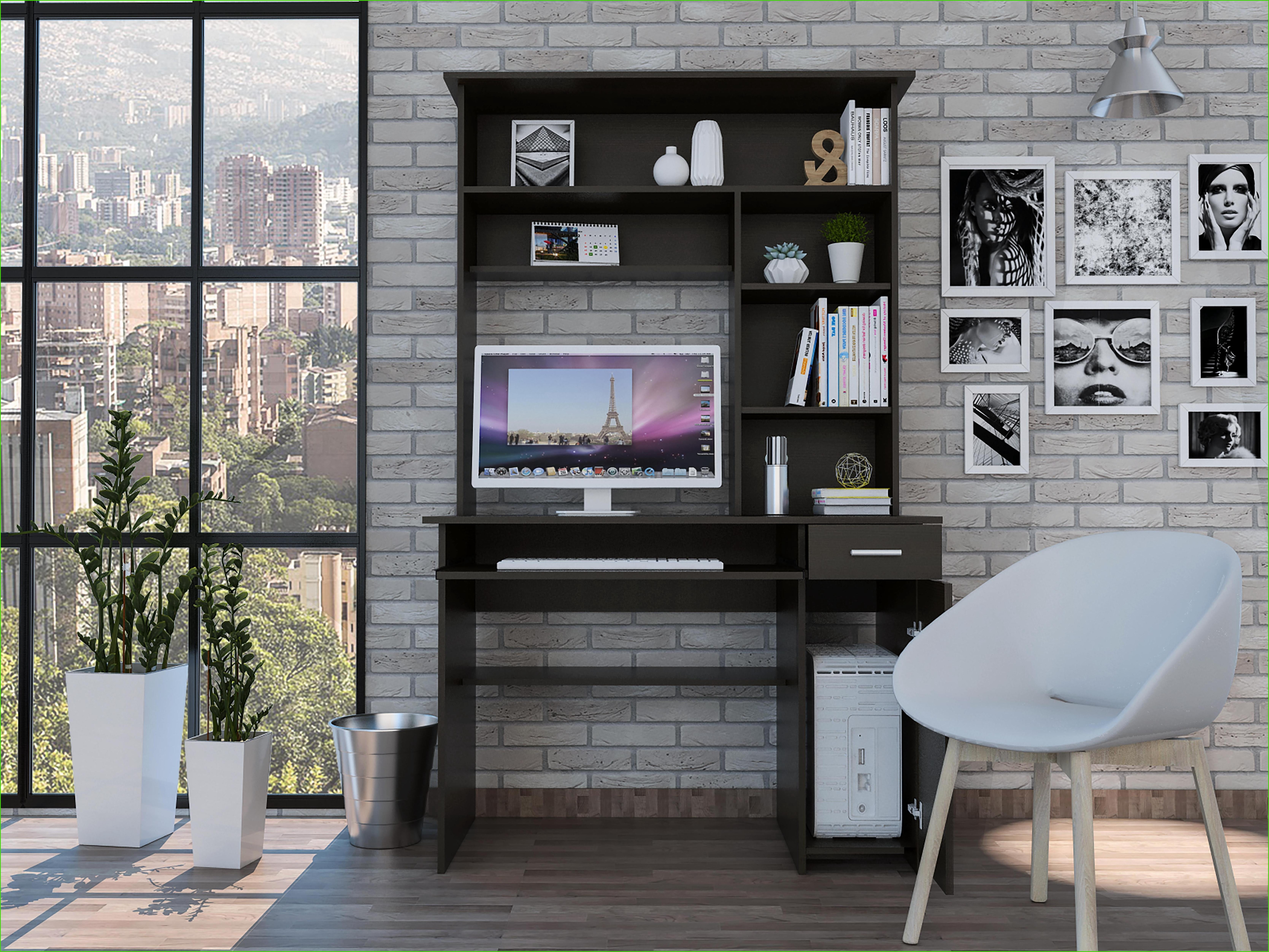 Desks, Wenge Computer Desk with Hutch | 2 Drawers | 7 Shelves ...