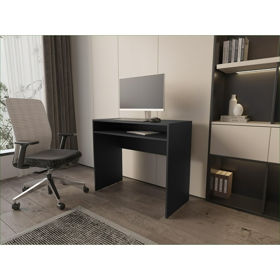 Desks for Home Office, Modern Spacious Writing Desk with Shelf | Black ...