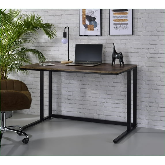 Desks for Home Office, Modern Walnut & Black Writing Desk with USB Port ...