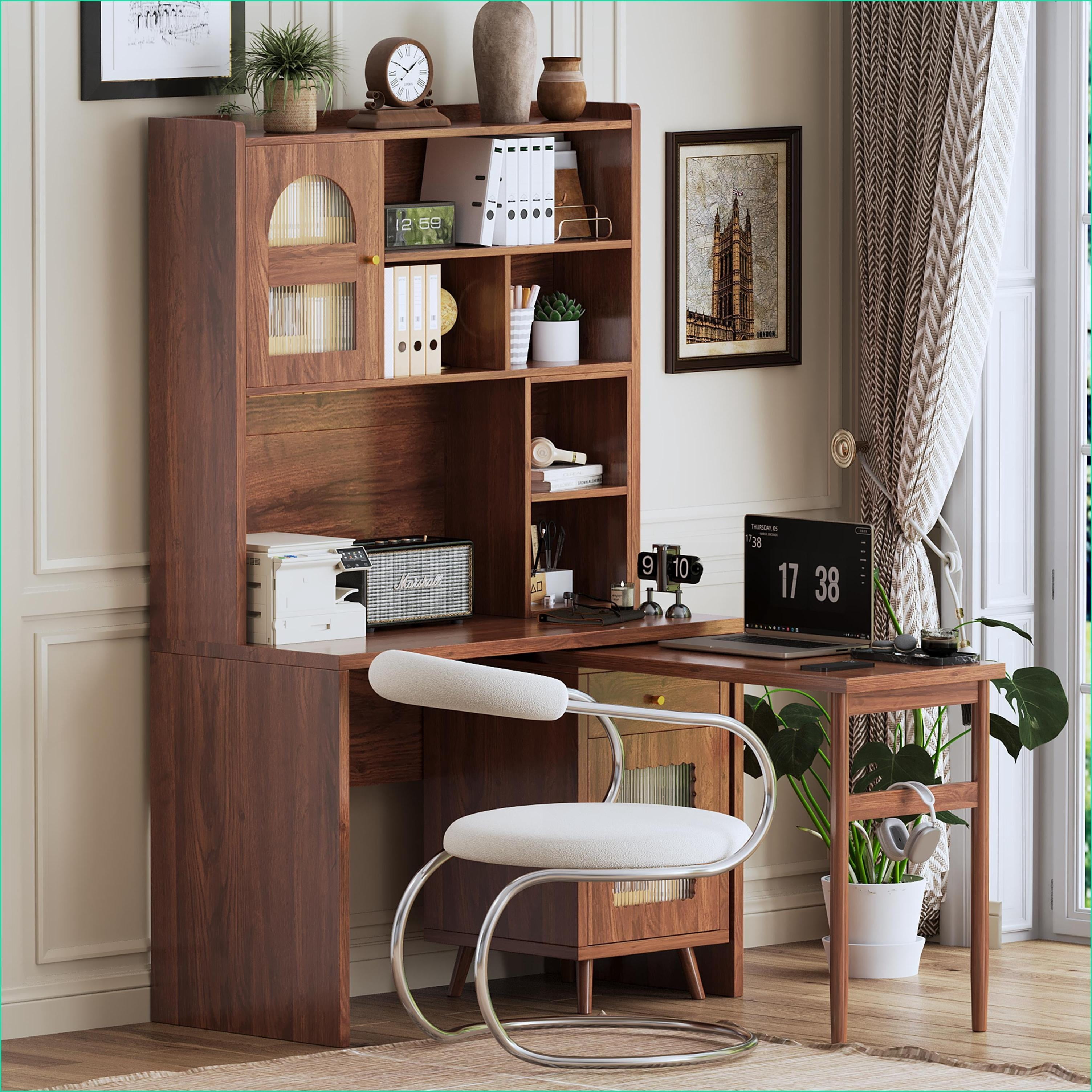Desks with 90° Rotating Desktop, Storage & Shelves, Modern 43x70 Inch ...