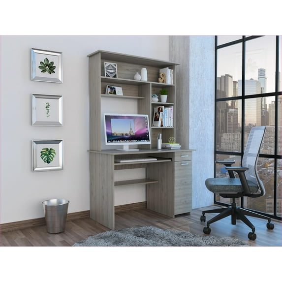 Desks with Hutch, 5 Shelves, 1 Drawer, Keyboard Tray, CPU Panel - Light ...