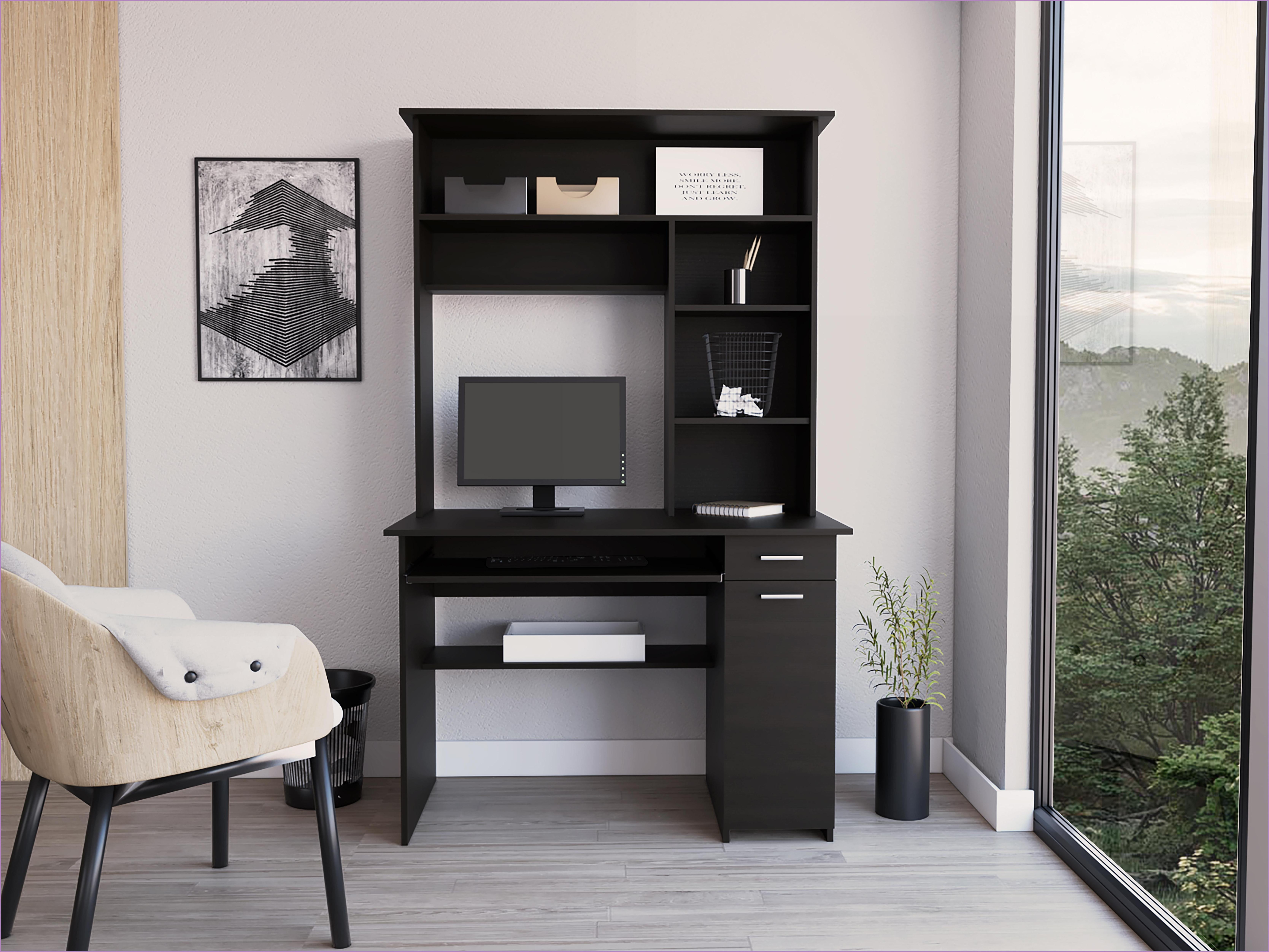 Desks with Hutch, Keyboard Tray, CPU Door Panel, 5 Shelves & Drawer ...