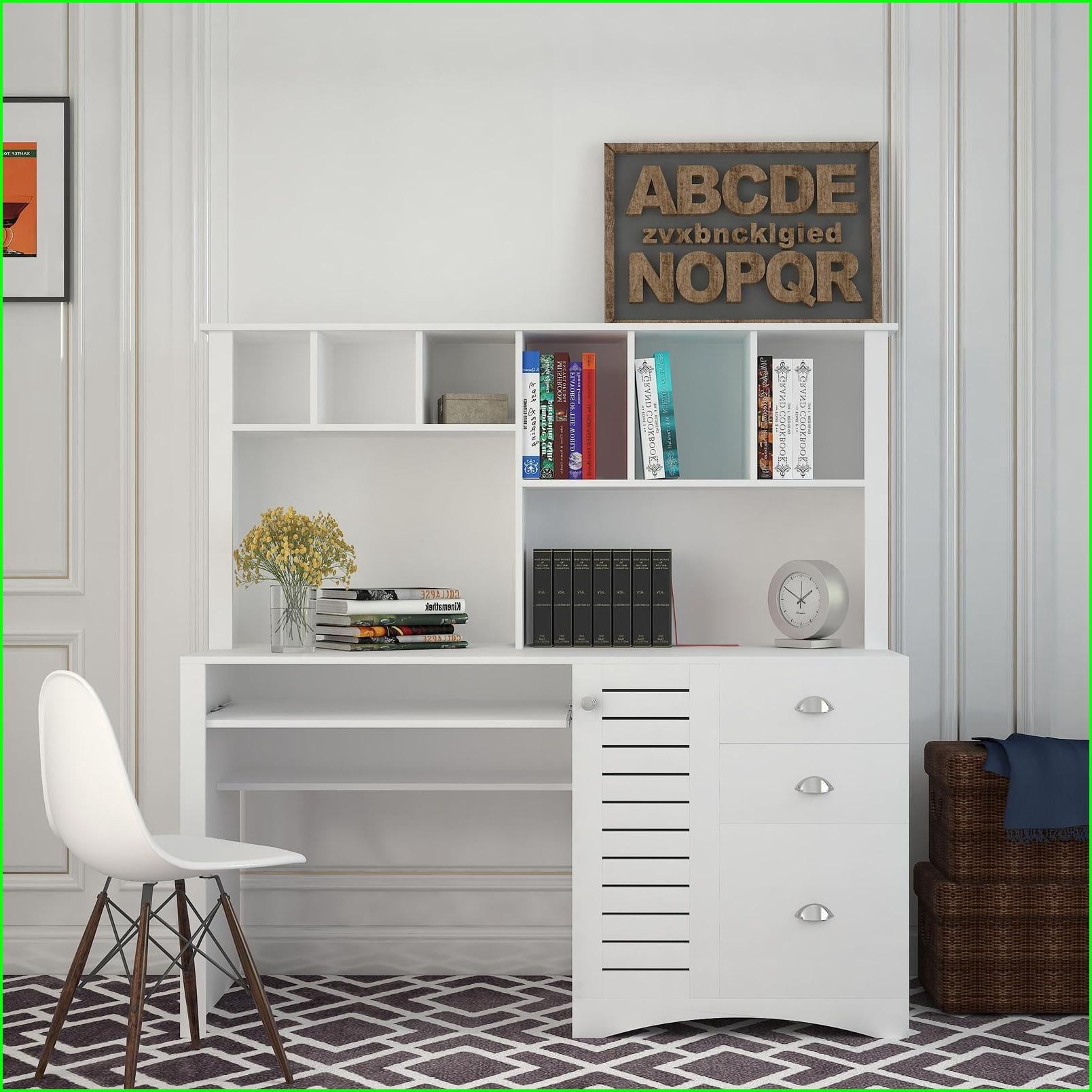 Desks with Hutch & Storage | Antiqued White MDF Home Office Computer ...