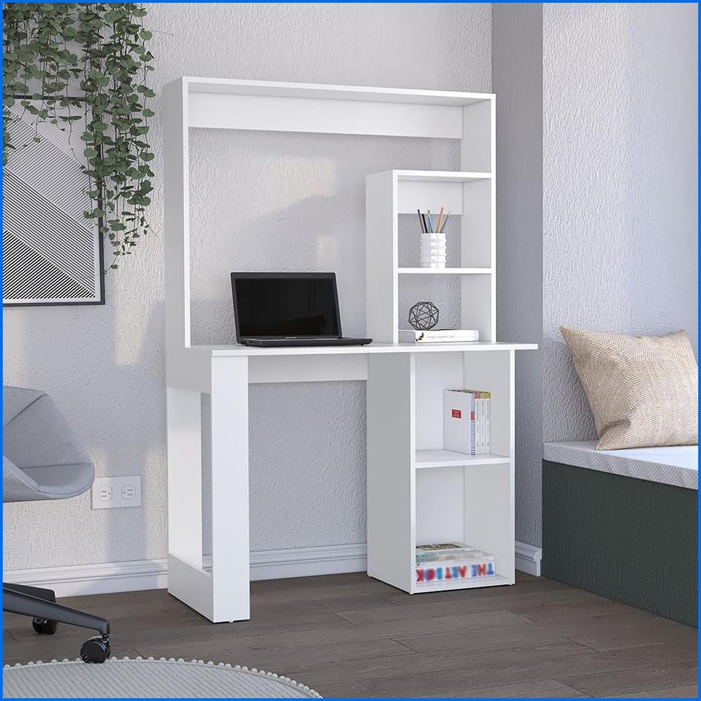 Desks with Hutch and Shelves, 38.8"W x 17.7"D Home Office Desk | White ...