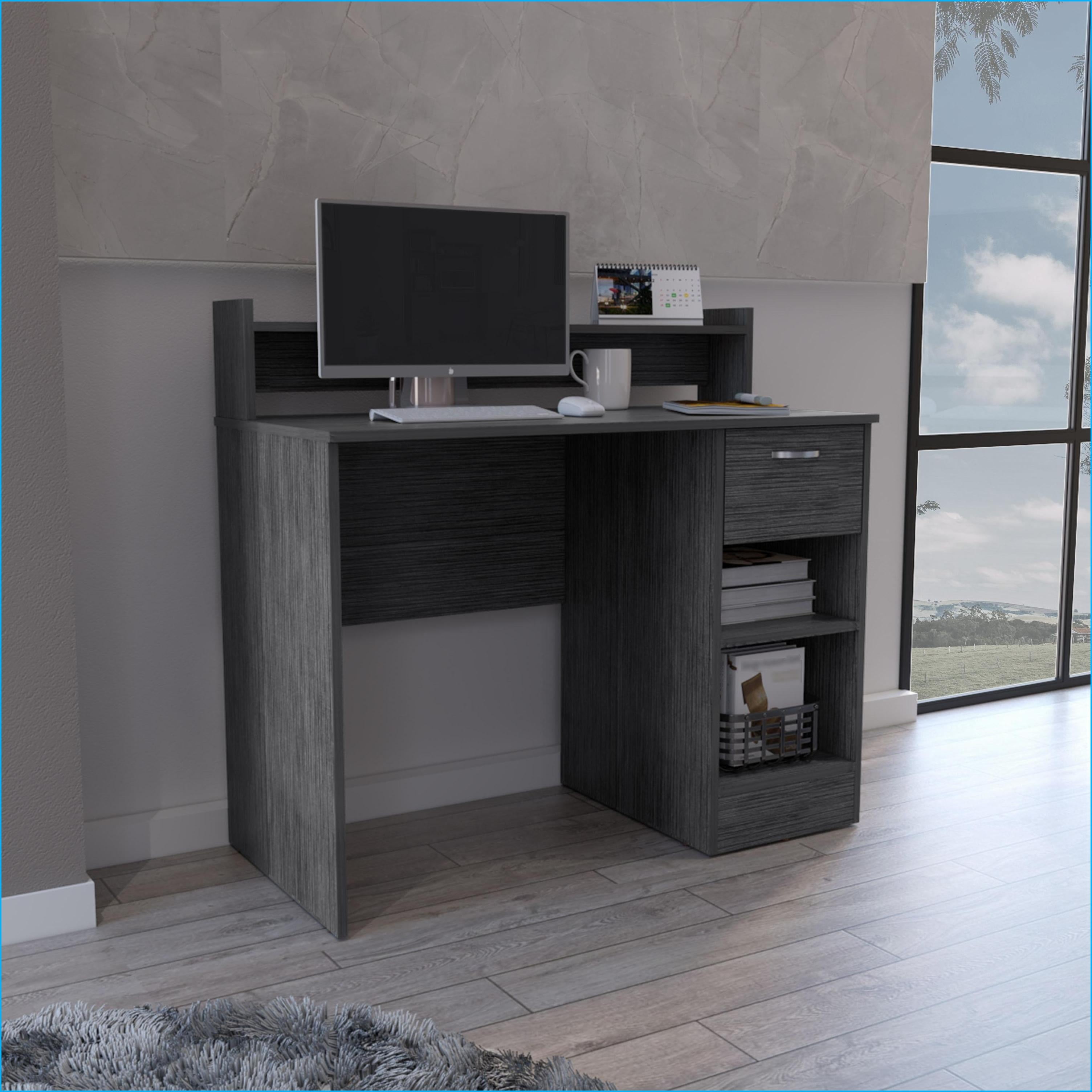 Desks with Storage | 40.16”W Computer Desk with Open Shelf, 1 Drawer, 2 ...