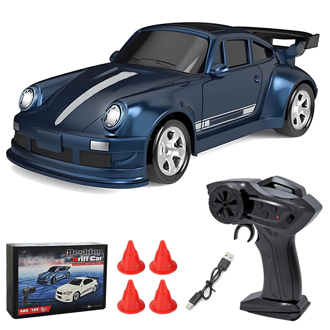 Desktop 4WD Mini Drift RC Car, 1/64 Scale Remote Control Car with LED ...