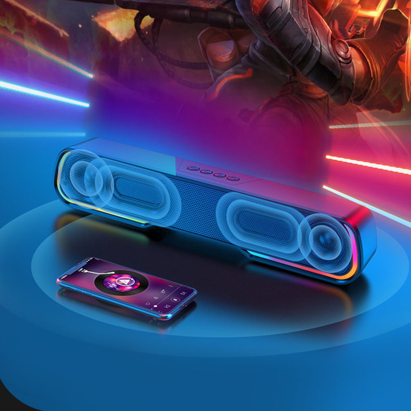Desktop Bluetooth Speaker, Long RGB Cool Lights, HIFI Sound Quality ...