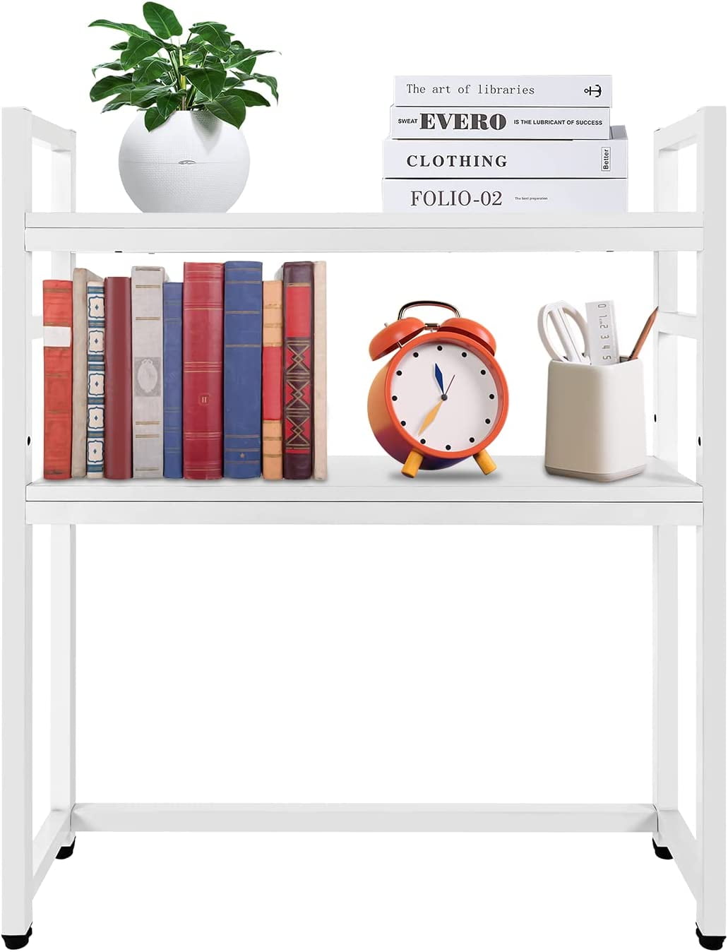 Desktop Bookcase, 2 Tiers Computer Desktop Bookshelf, Hutch Bookshelf ...