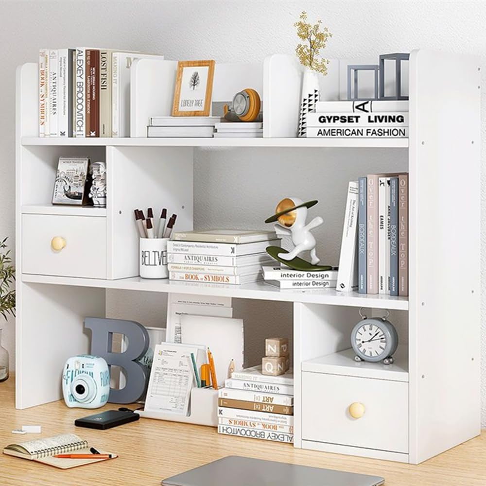 Desktop Bookcase Bookshelf Desk Hutch, 3-Tier Multipurpose Countertop ...