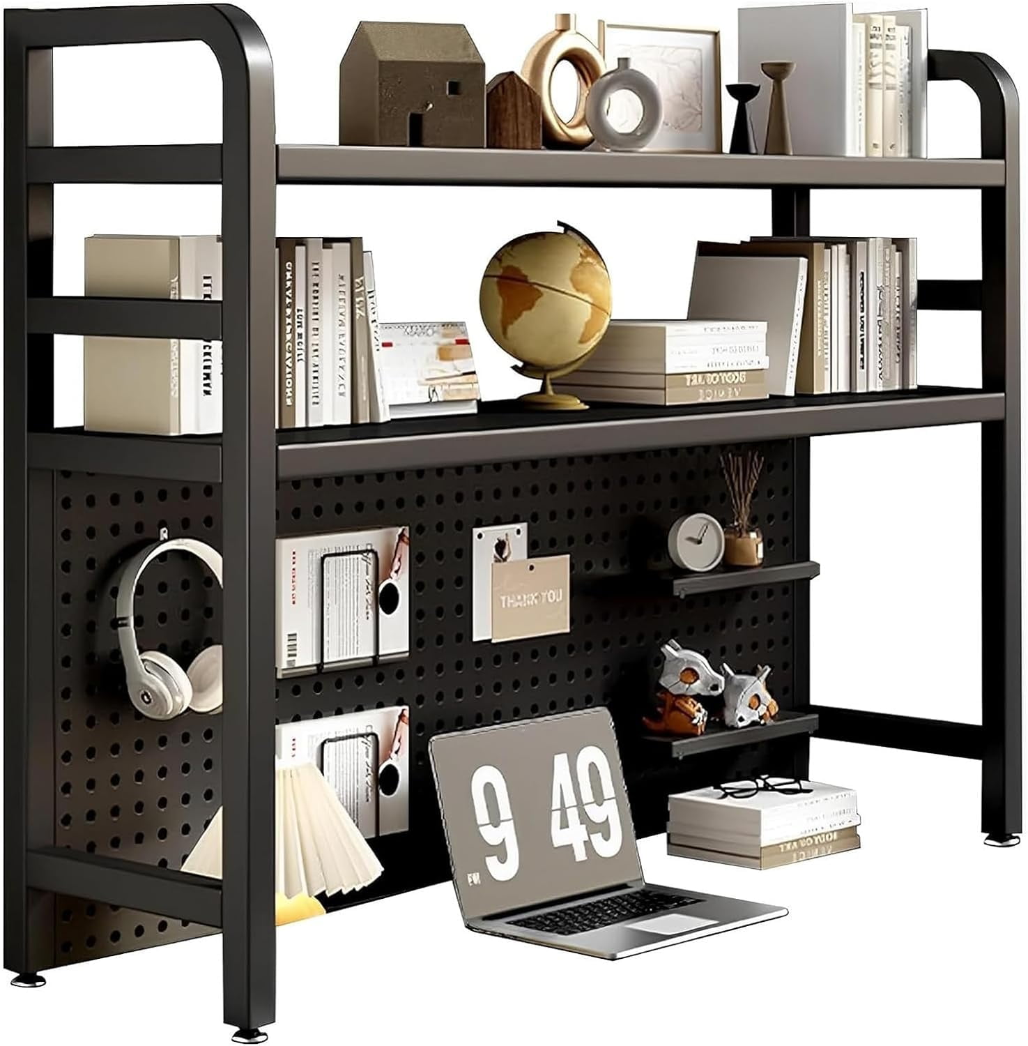 Desktop Bookshelf 2 Layer for Computer Multipurpose Metal Desktop Hutch ...