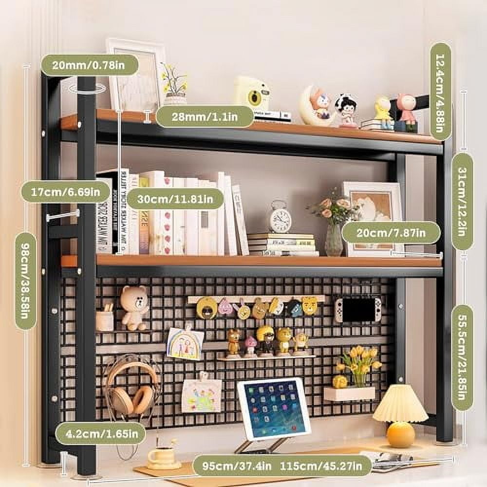 Desktop Bookshelf 2-Tier Adjustable Wood Desktop Hutch Bookcase Display ...