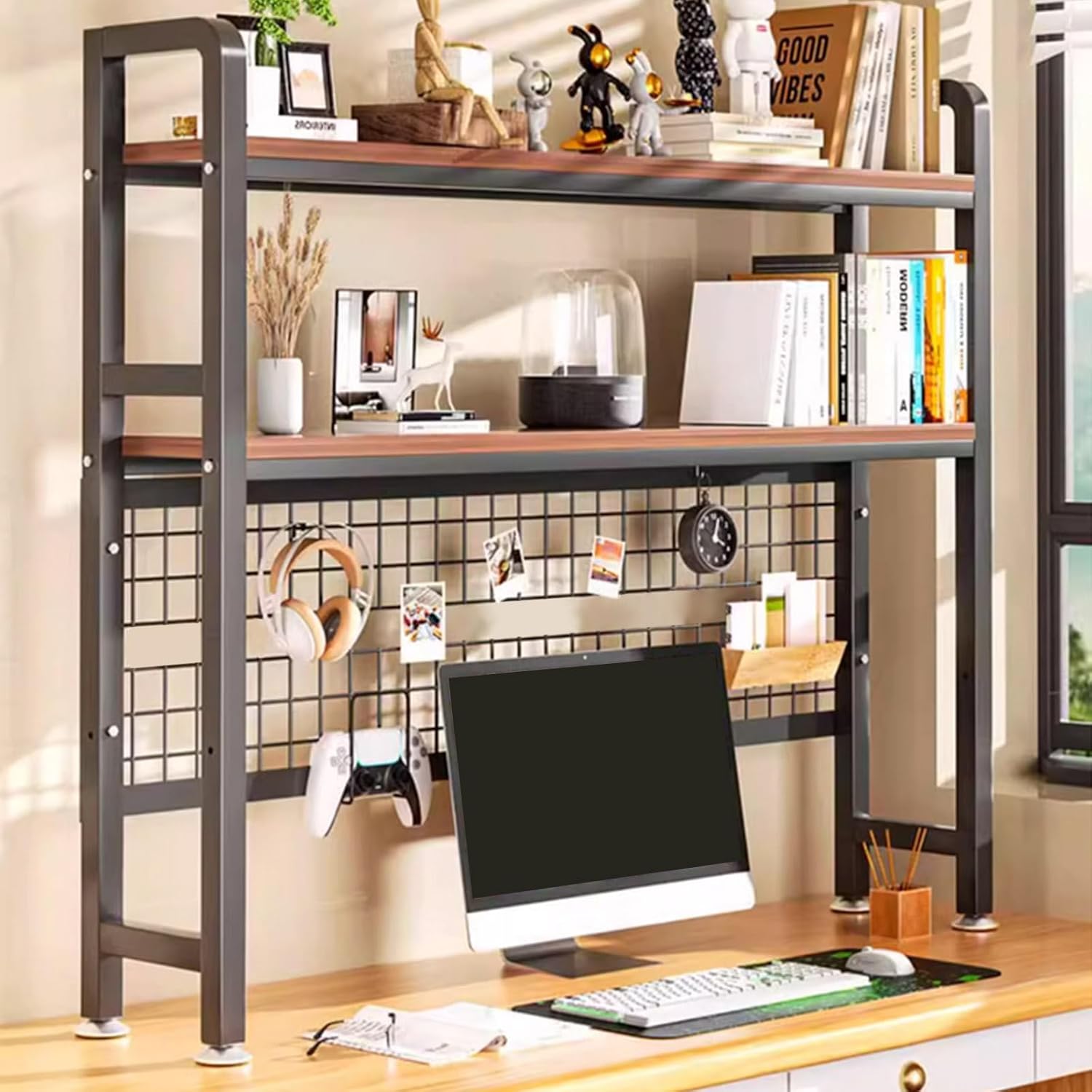 Desktop Bookshelf, 2-Tier Multipurpose Computer Desktop Bookcase, with ...