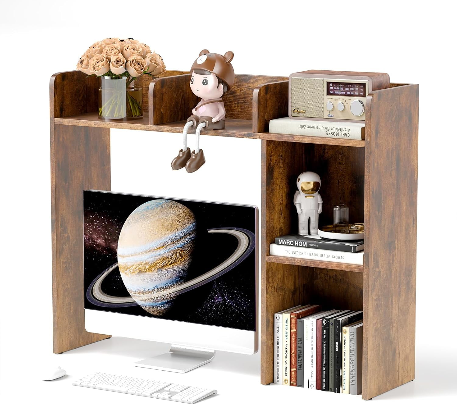 Desktop Bookshelf, 3-Tier Wood Countertop Bookcase with 5 Shelves, Desk ...