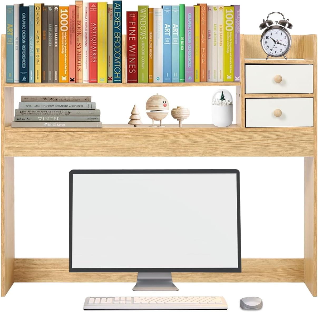 Desktop Bookshelf, 3-Tier Wooden Desk Storage Hutch Desktop Display ...