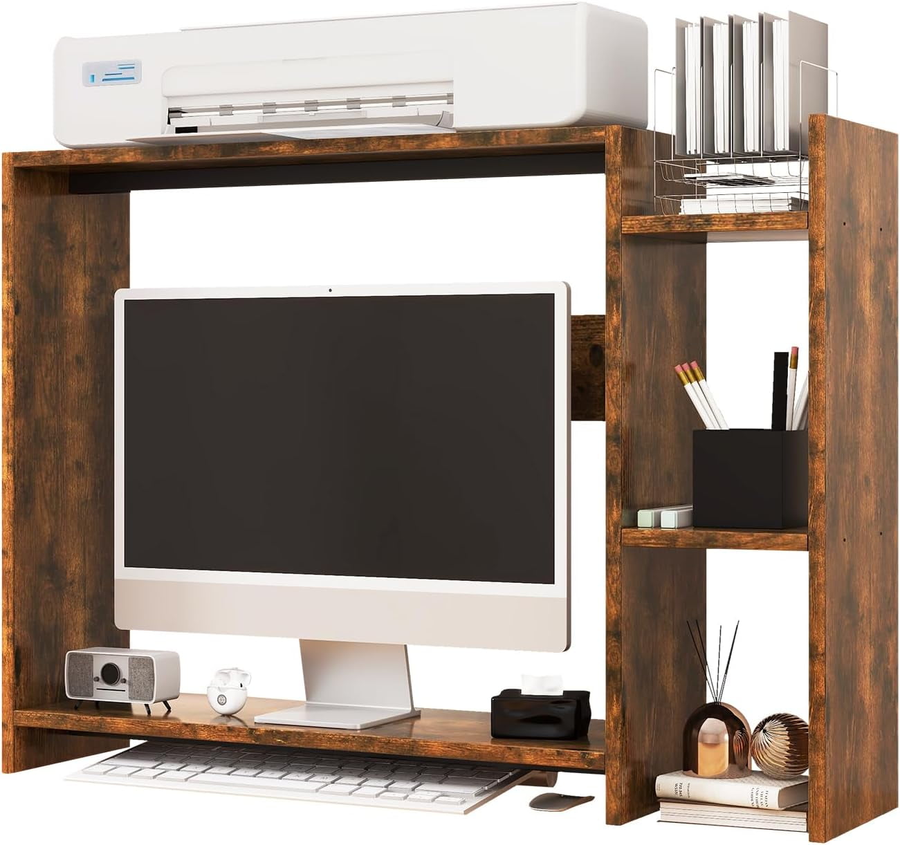 Desktop Bookshelf,36.8" Desktop Organizer Shelf,Wood Desk Hutch for ...