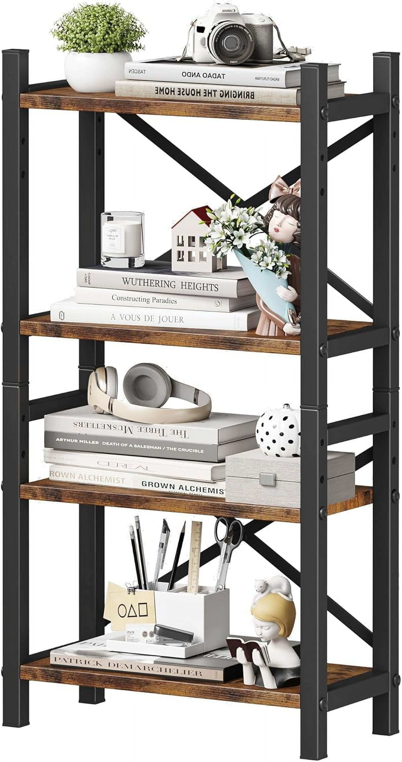Desktop Bookshelf, 4-Tier Stackable Narrow Bookcase, Adjustable ...