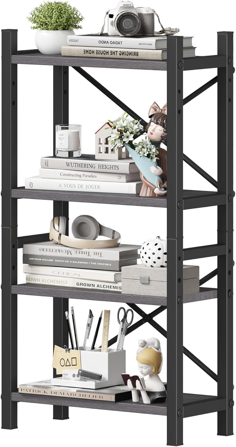 Desktop Bookshelf, 4-Tier Stackable Narrow Desk Bookcase, Adjustable ...