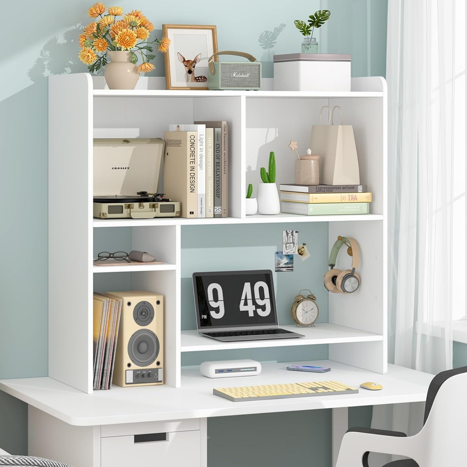 Desktop Bookshelf, Adjustable Desk Shelf with 5 Shelves for Computer ...