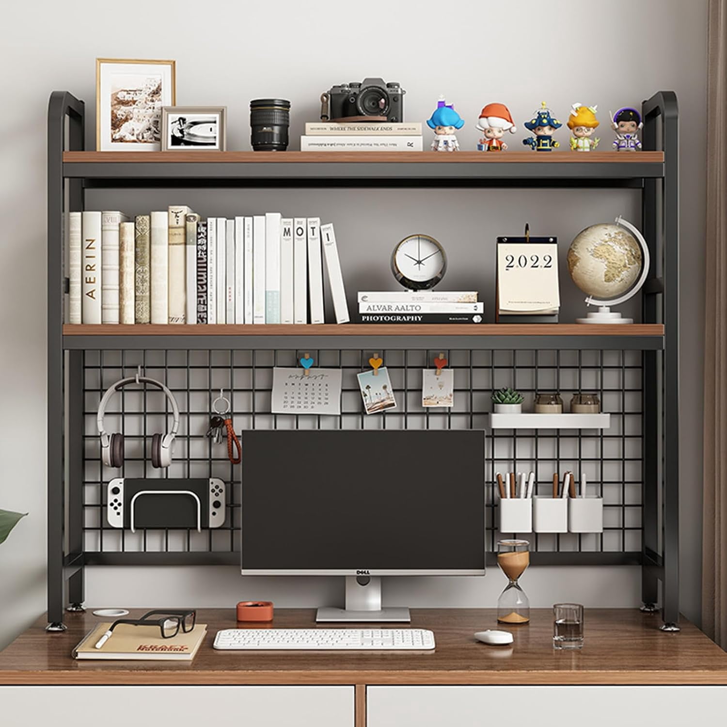 Desktop Bookshelf for Computer Desk, 2-Tier Multipurpose Wood ...