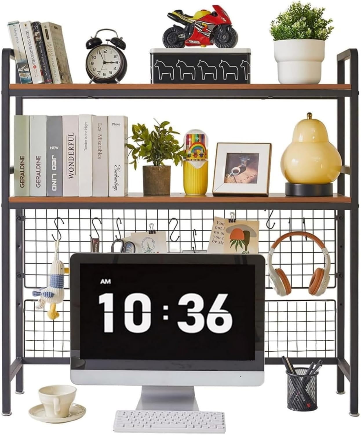 Desktop Bookshelf for Computer Desk,2-Tier Multipurpose Wood Countertop ...
