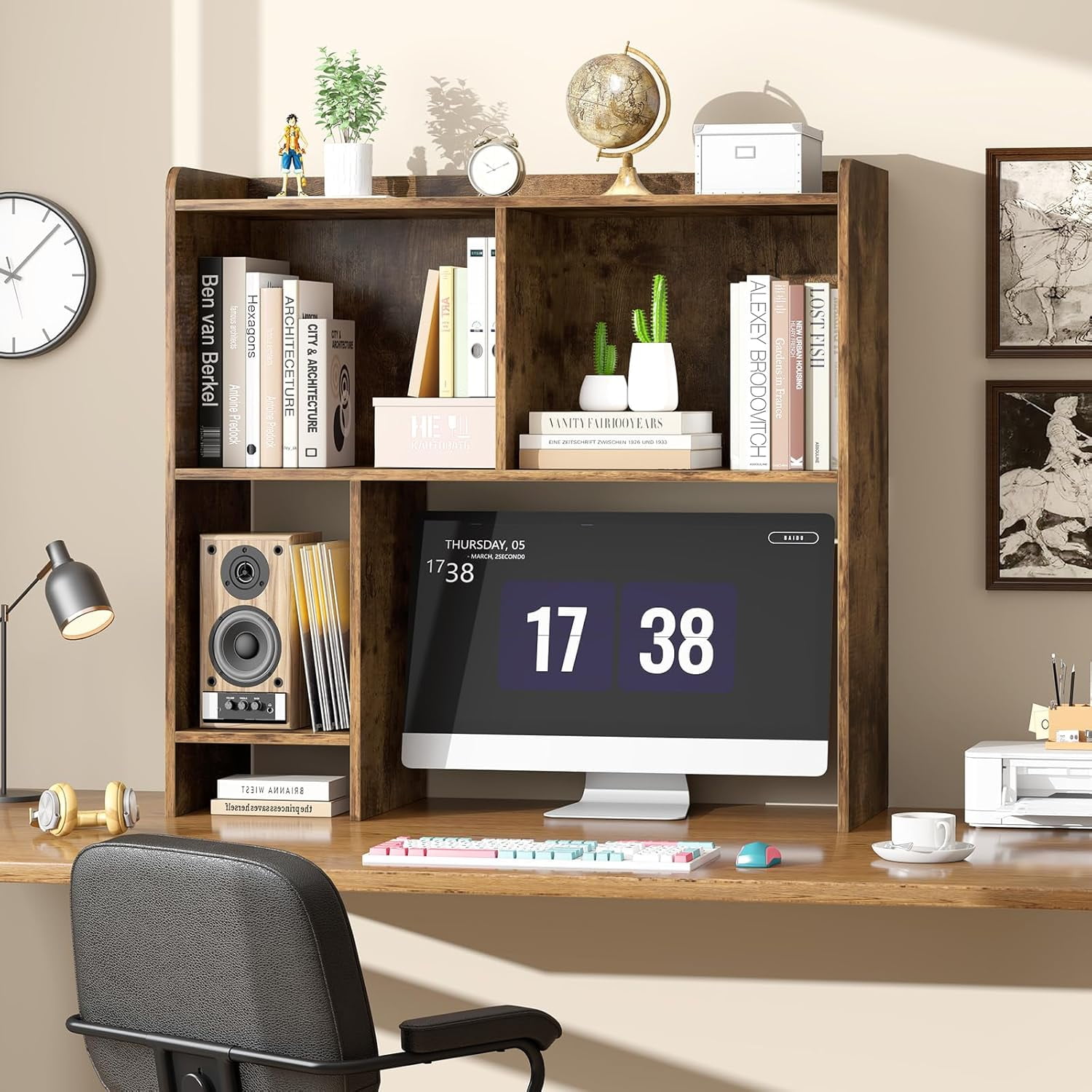 Desktop Bookshelf, Countertop Storage Hutch with 5 Shelves for Computer ...