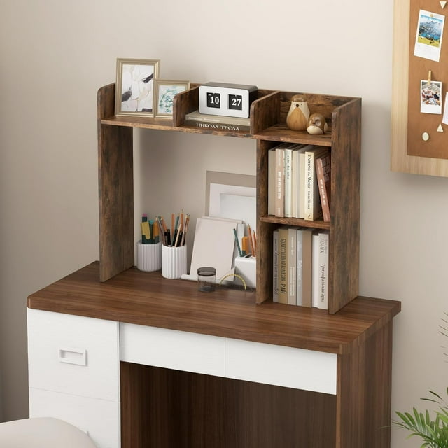 Desktop Bookshelf, Countertop Storage Hutch with 5 Shelves for Computer ...