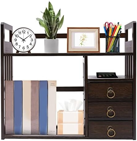 Desktop Bookshelf, Desktop Bookshelf Organizer with 3-Drawer, 3 Tier ...