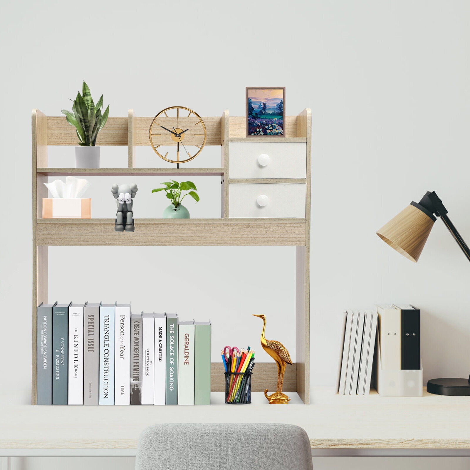 Desktop Bookshelf Modern Brushed Oak/White Desk Bookshelf Desktop ...