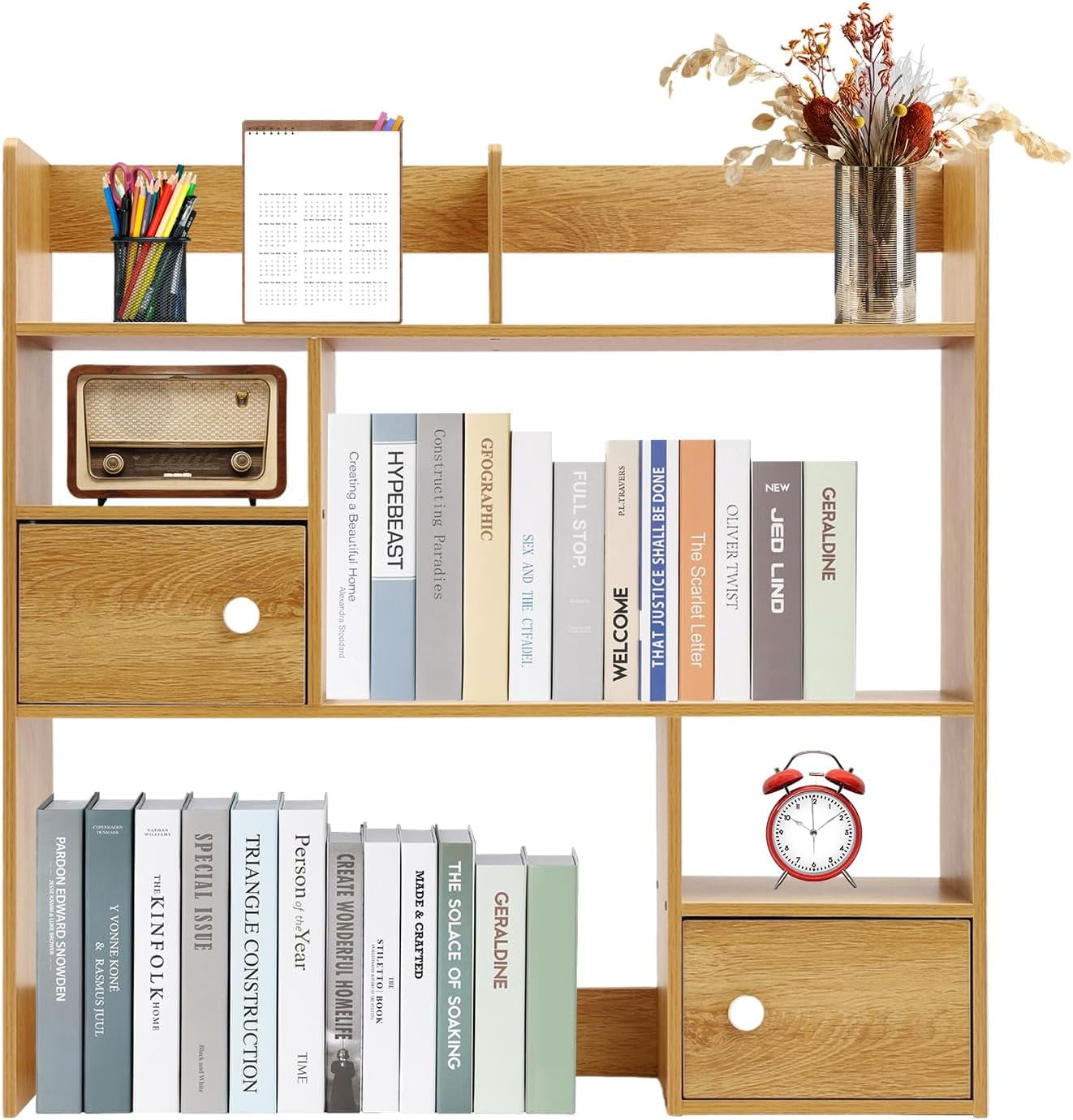 Desktop Bookshelf, Office Countertop Storage Hutch Desktop Display ...
