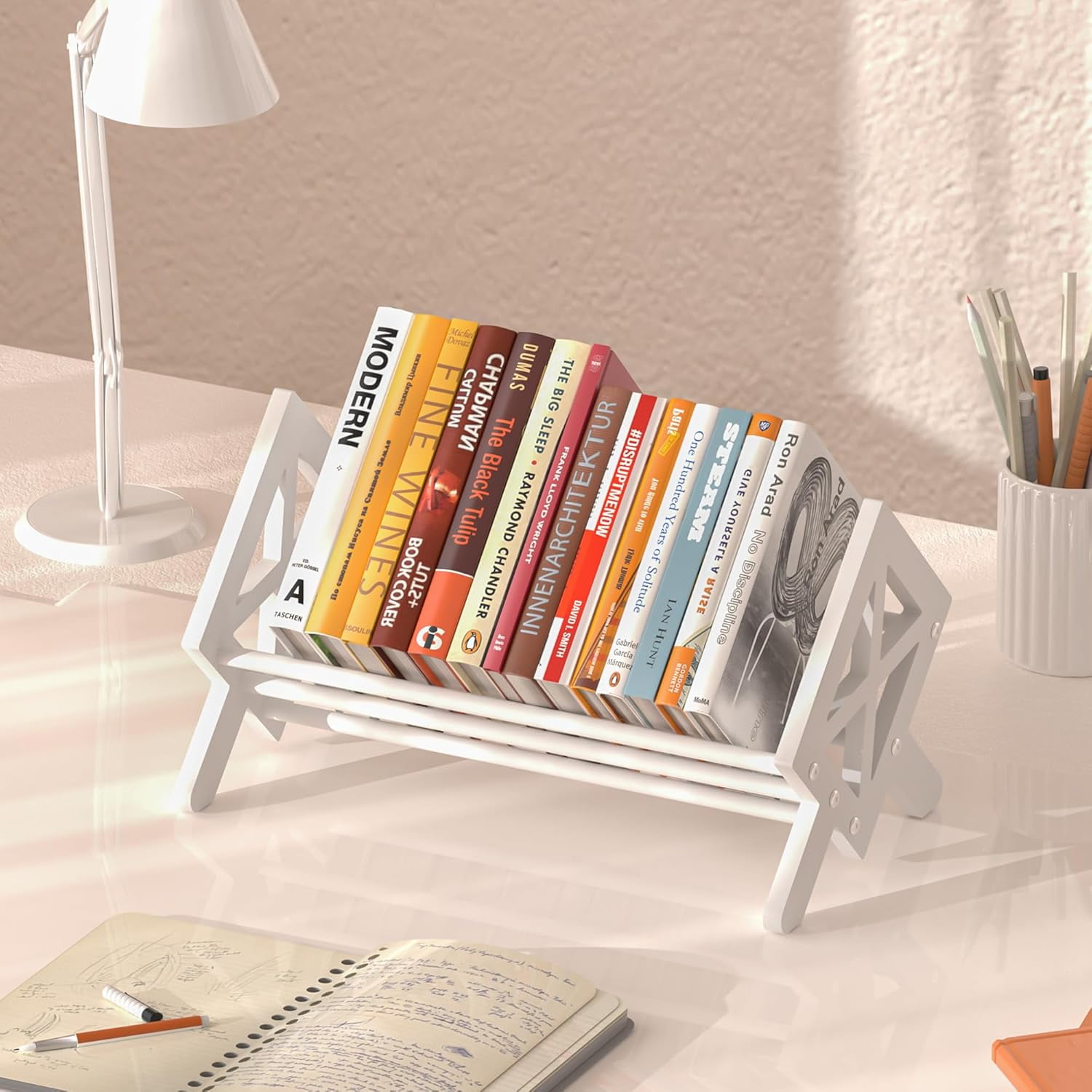Desktop Bookshelf Organizer, Wood Office Tabletop Book Storage Rack ...