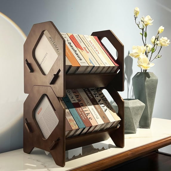 Desktop Bookshelf, Stackable Book Organizer with Handle, Storage Rack ...