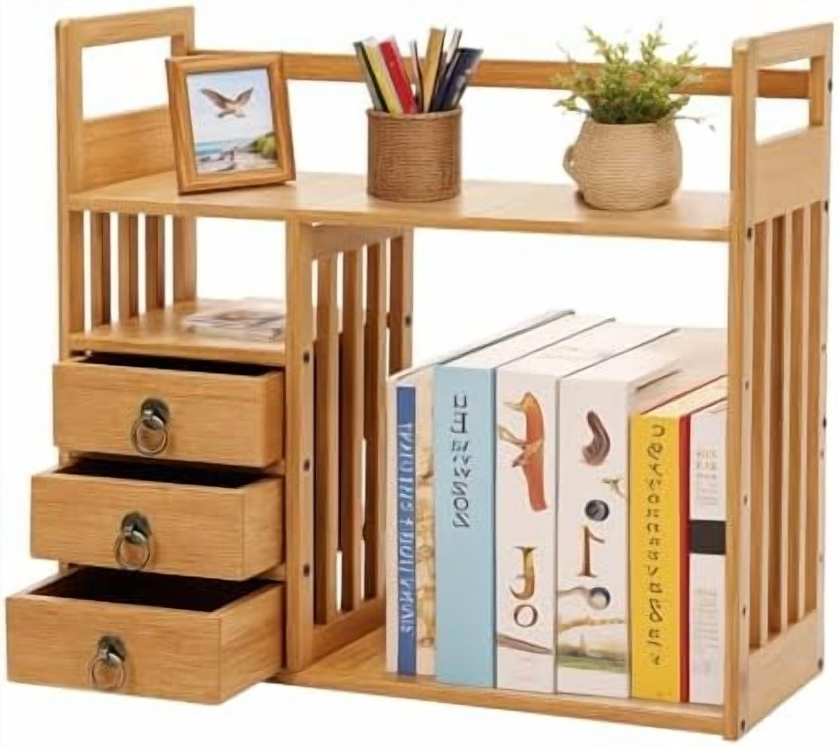 Desktop Bookshelf Table Top Storage Shelf with 3 Drawers, Table Top ...