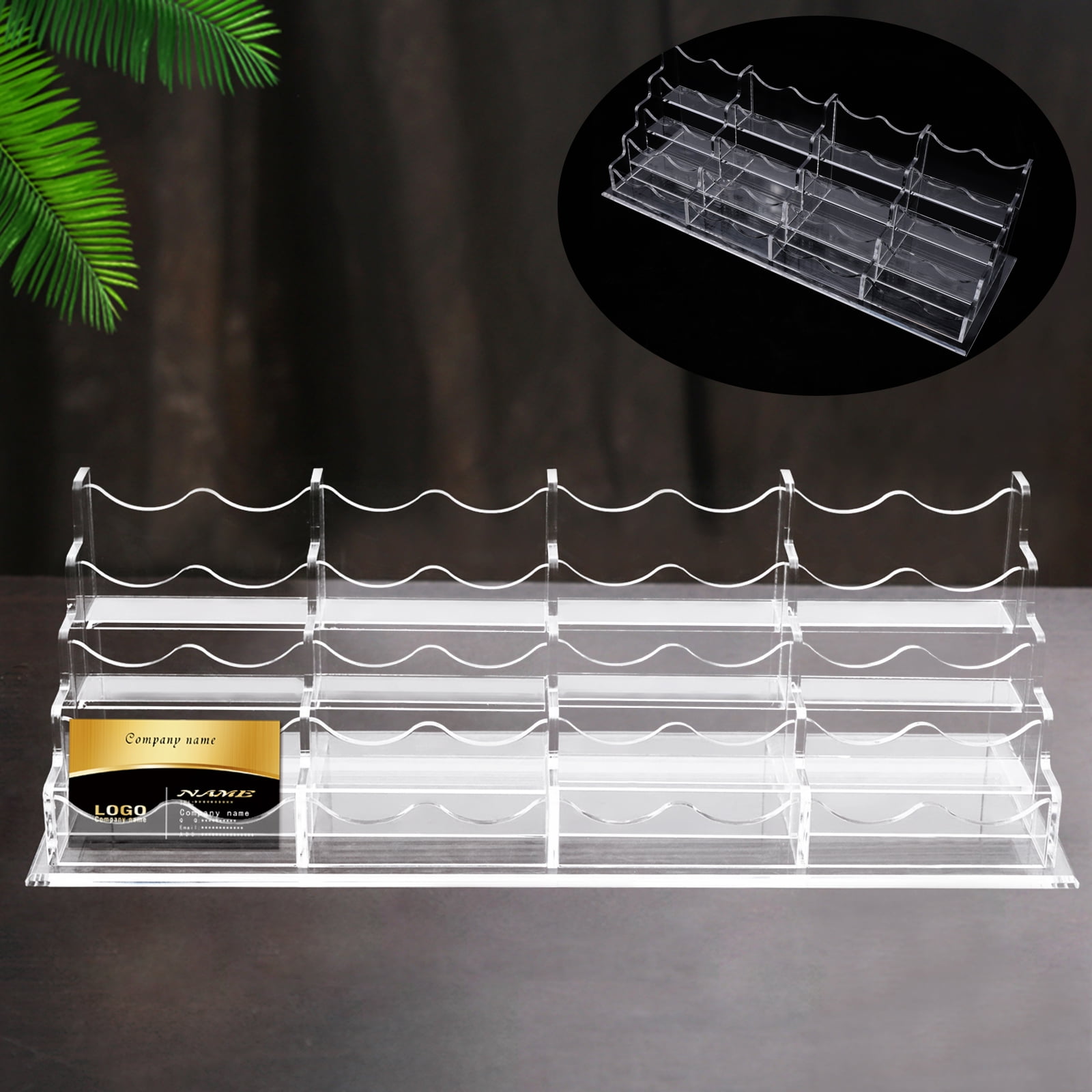 Desktop Business Card Holder Clear Acrylic Display Stand 4 Tier 12/16 ...