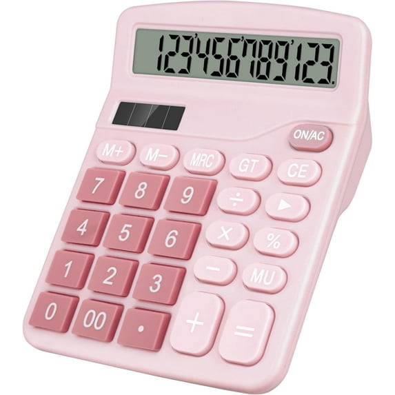 Desktop Calculator, Pink Calculator Big Buttons, 12-Digits Lar LCD ...
