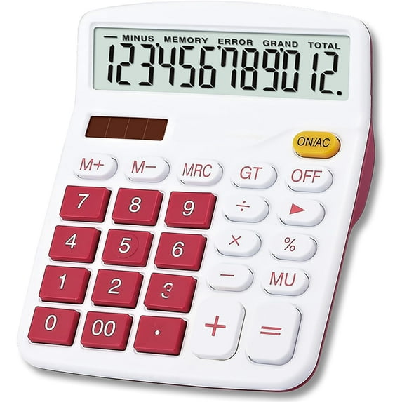 Desktop Calculator Solar Battery Dual Power 12 Digit Large LCD Display ...