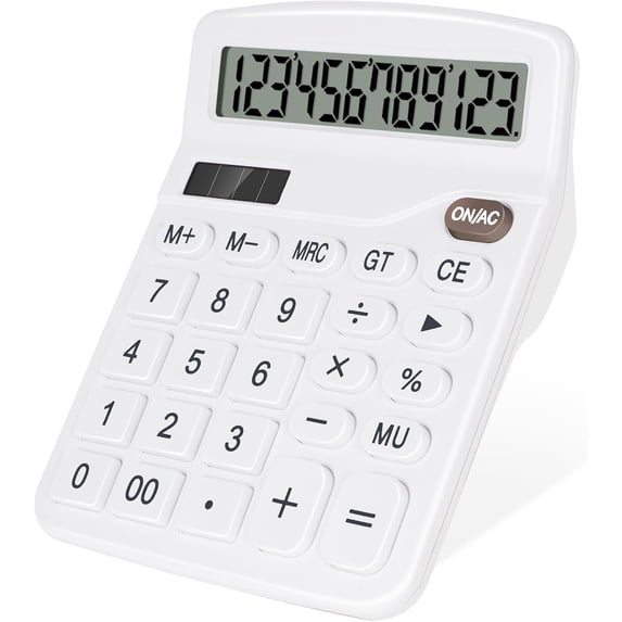 Desktop Calculator, White Calculator Big Buttons, 12-Digits Large LCD ...