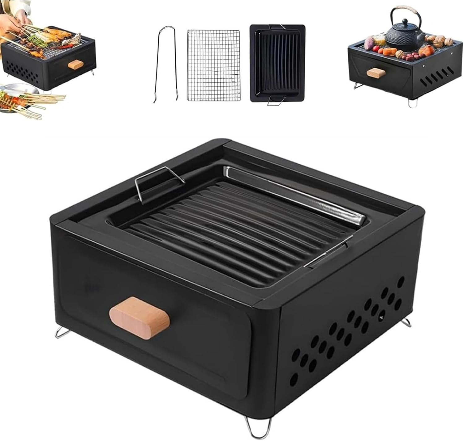 Desktop Charcoal Grill, Outdoor Portable Table Top Small BBQ Grill, Tea ...