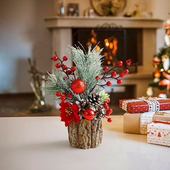 Desktop Christmas Tree | Mini Artificial Tree with Simulated Bark ...